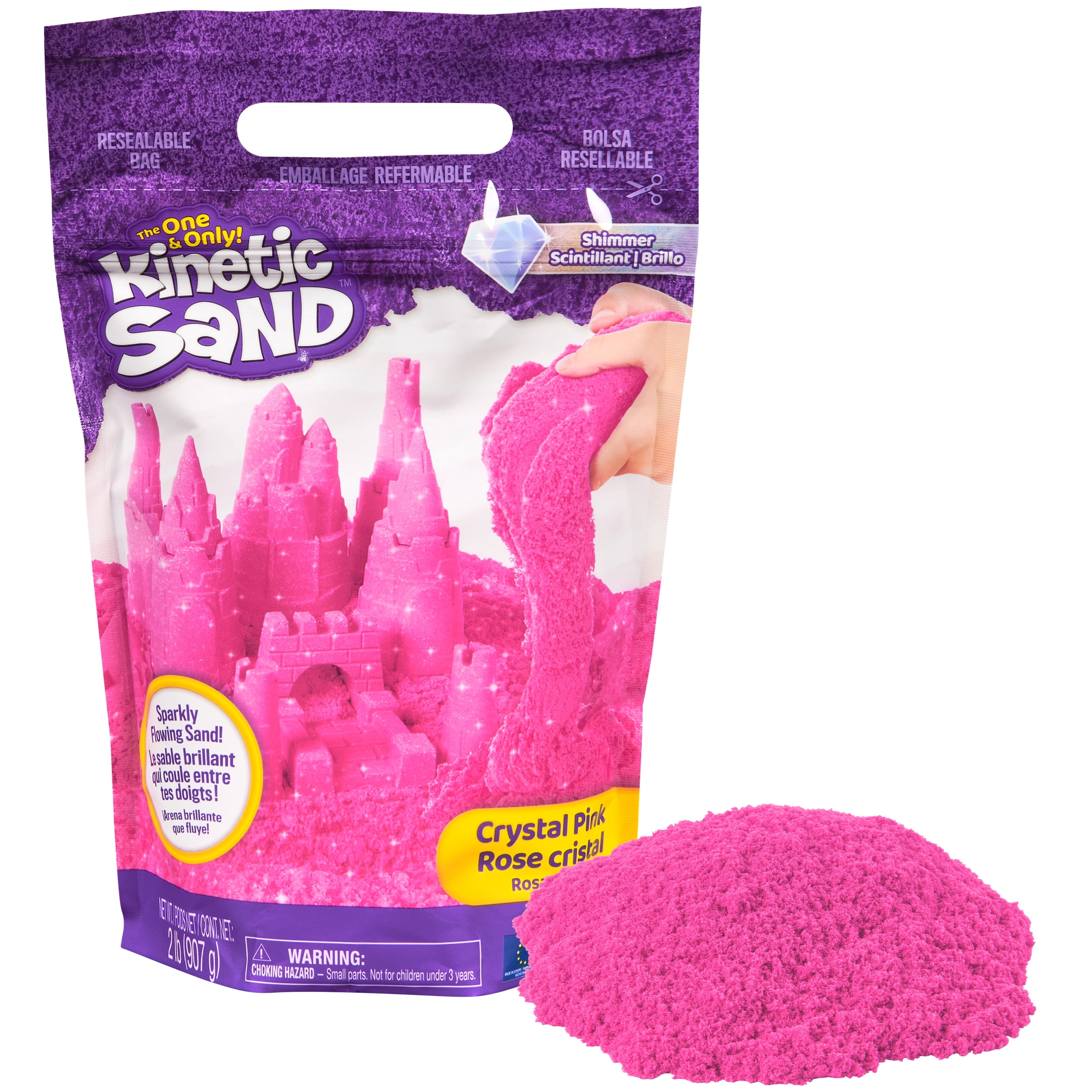 Kinetic Sand, Crystal Pink 2lb Bag of All-Natural Shimmering Sand for ...