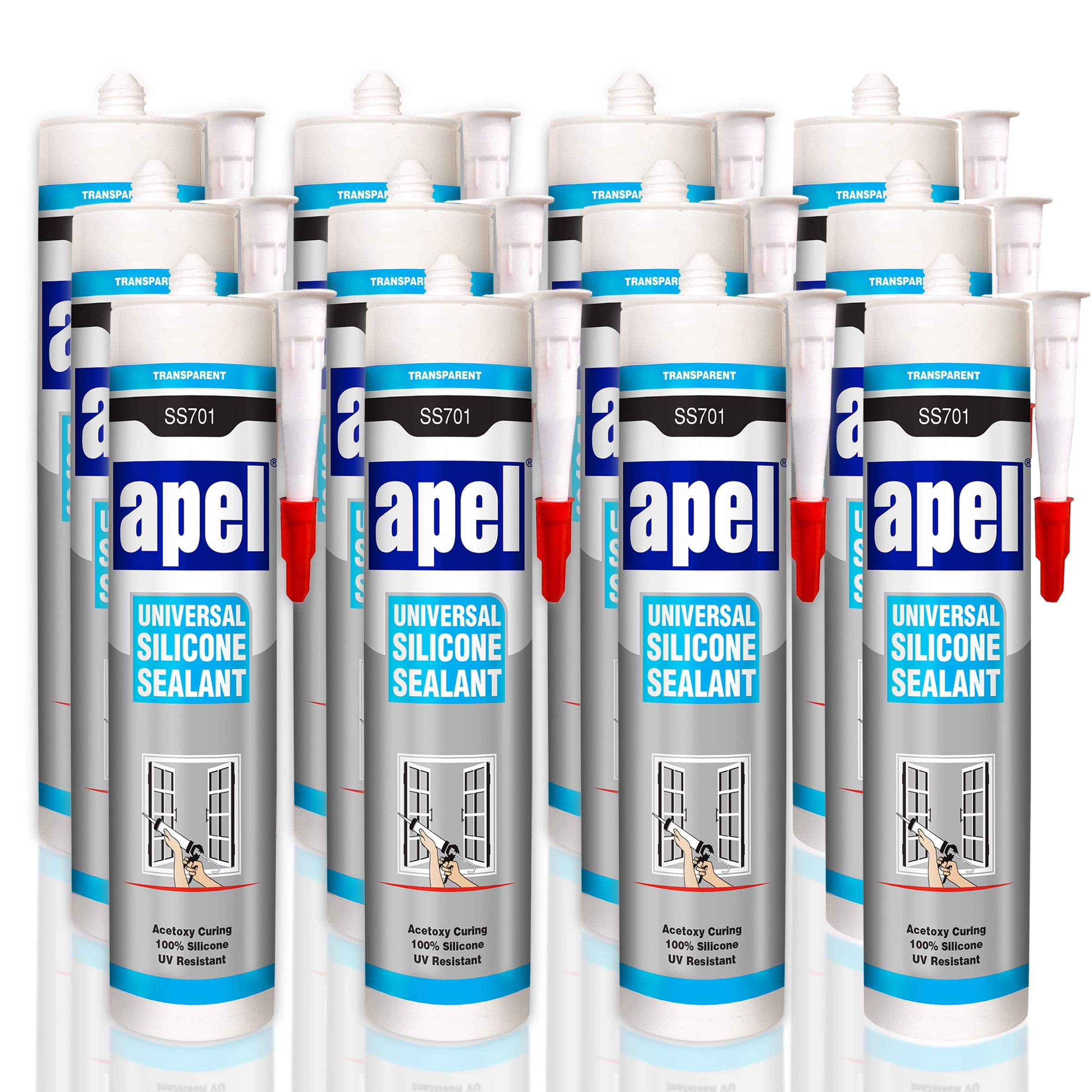 Multipurpose 100% Silicone Sealant (12 x 8.4 fl oz) Clear Waterproof 12 ...