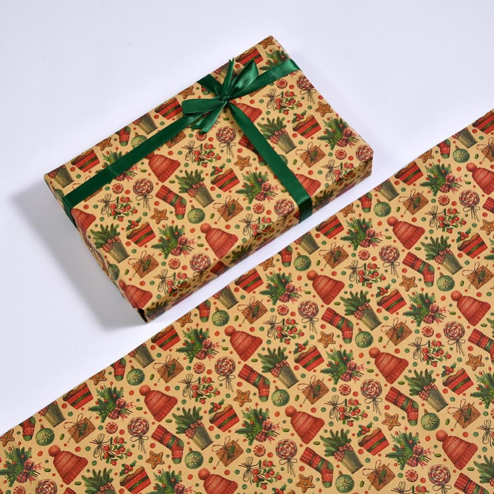 1 Roll Christmas Wrapping Paper Xmas Gift Kraft Paper Birthday Winter ...