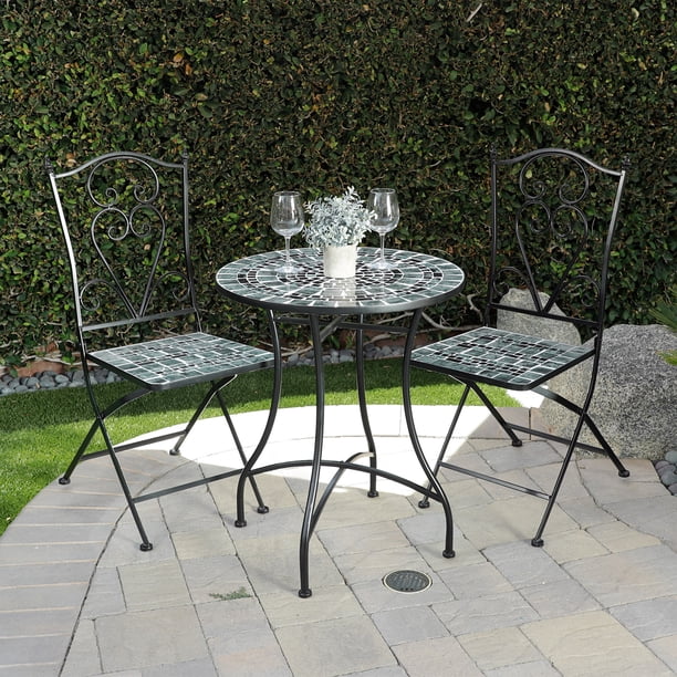 Alpine Corporation 3-Piece Metal Mosaic Tile Bistro Set, Green & Black ...