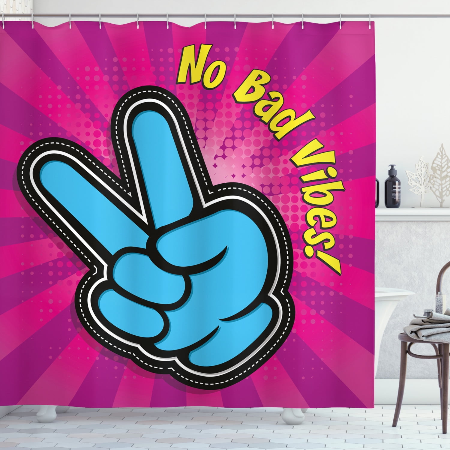 Ambesonne Chill Shower Curtain, No Bad Vibes Vintage, 69"Wx75"L ...