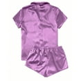 Annhoo Satin Pajama Sets for Women Short Sleeve Lapel Button down ...