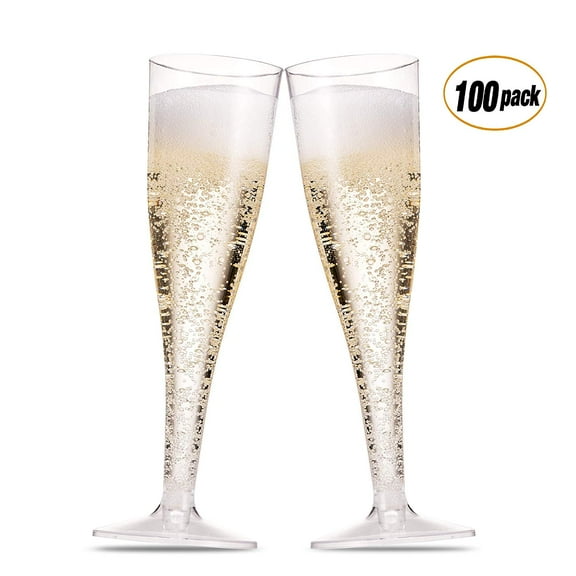 ZHANYU-100 Pack Silver Rim Champagne Flutes Plastic Wine Glasses ...