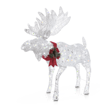 Arctic White Moose Christmas Decoration, 105 Mini LED Lights, 4-ft ...