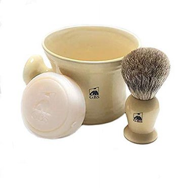 Shaving Gift Set 3 Pc with Faux Ivory 5 Blade Razor, Pure Badger Brush ...