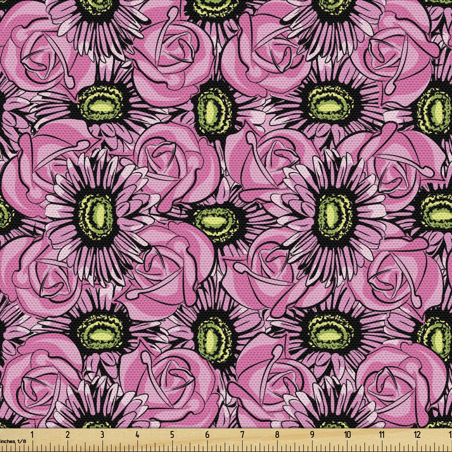 Garden Art Fabric by the Yard Upholstery, Roses and Gerbera Flowers ...