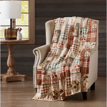 Serafina Home Fall Farmhouse Throw Blanket: Soft Shades of Grey White ...