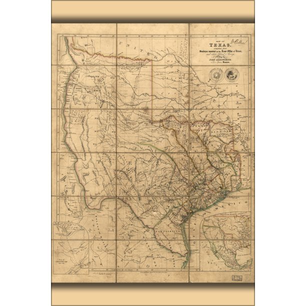 24"x36" Gallery Poster, Map of Texas 1841 - Walmart.com