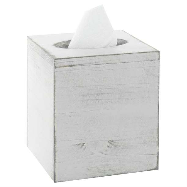 MyGift Vintage White Wood Square Tissue Box Cover - Walmart.com