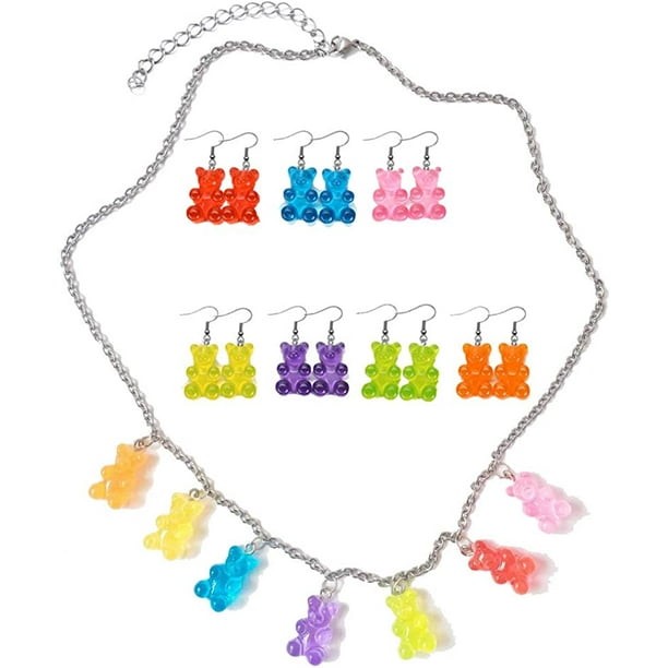 Heytea 7 Colors Cute Gummy Bear Necklace Colorful Resin Bear Pendant ...