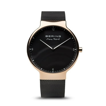 BERING Mens Classic RoseGold Stainless Steel case and black mesh watch ...