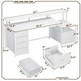 Computer Desk with 5 Drawer and LED Lights, Home Office Desk with Power ...