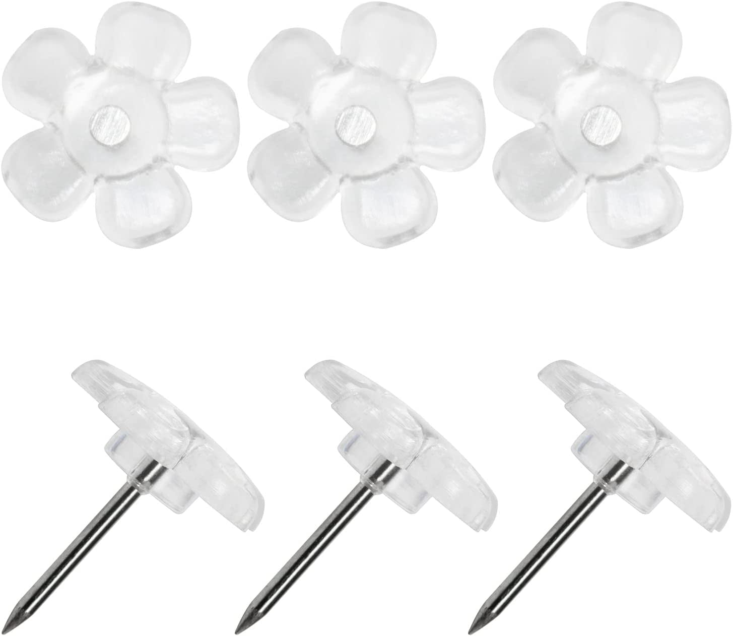 100PCS Transparent Plastic Flat Flower Shaped Thumb Tacks Flat Flower ...