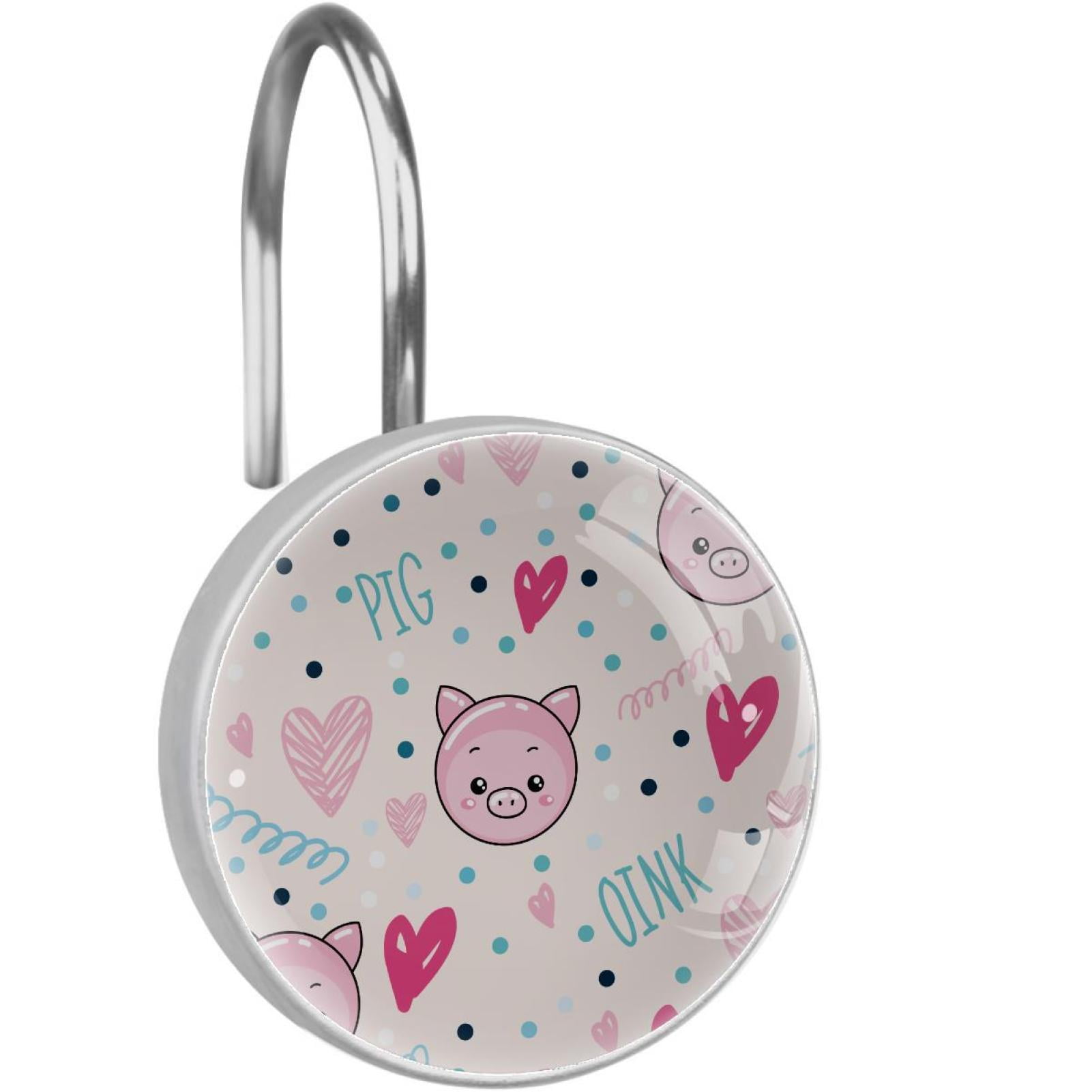 Cartoon Pig Shower Curtain Hooks（Set of 12）for Home Hotel Shower Rods ...