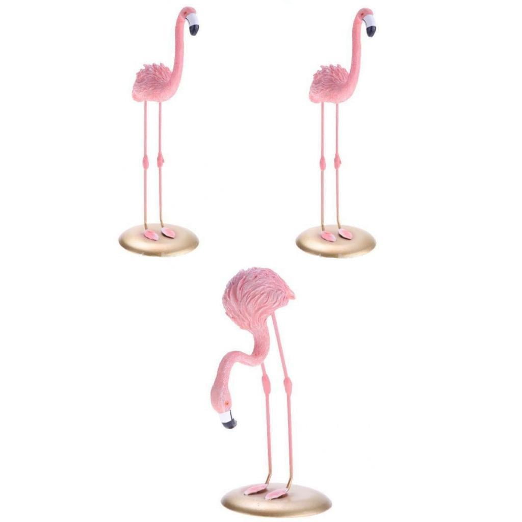 3x Resin Flamingo Figurine Miniature Sculpture Glass Base Stand Table ...