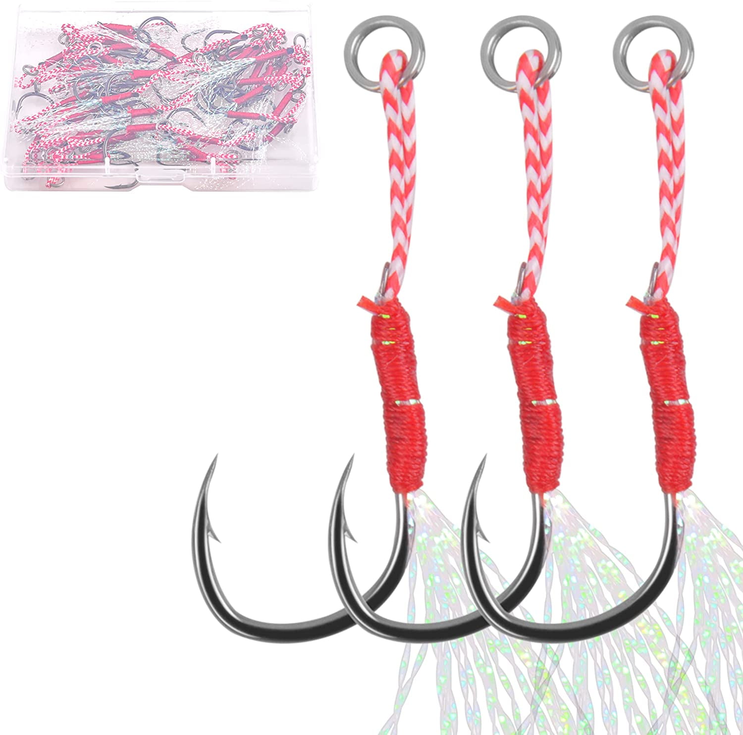 Fishing Assist Hooks Kit 30pcs Jig Assist Glow Hook Slow Fast Fall Jigs Fishing Hook for Lead ...