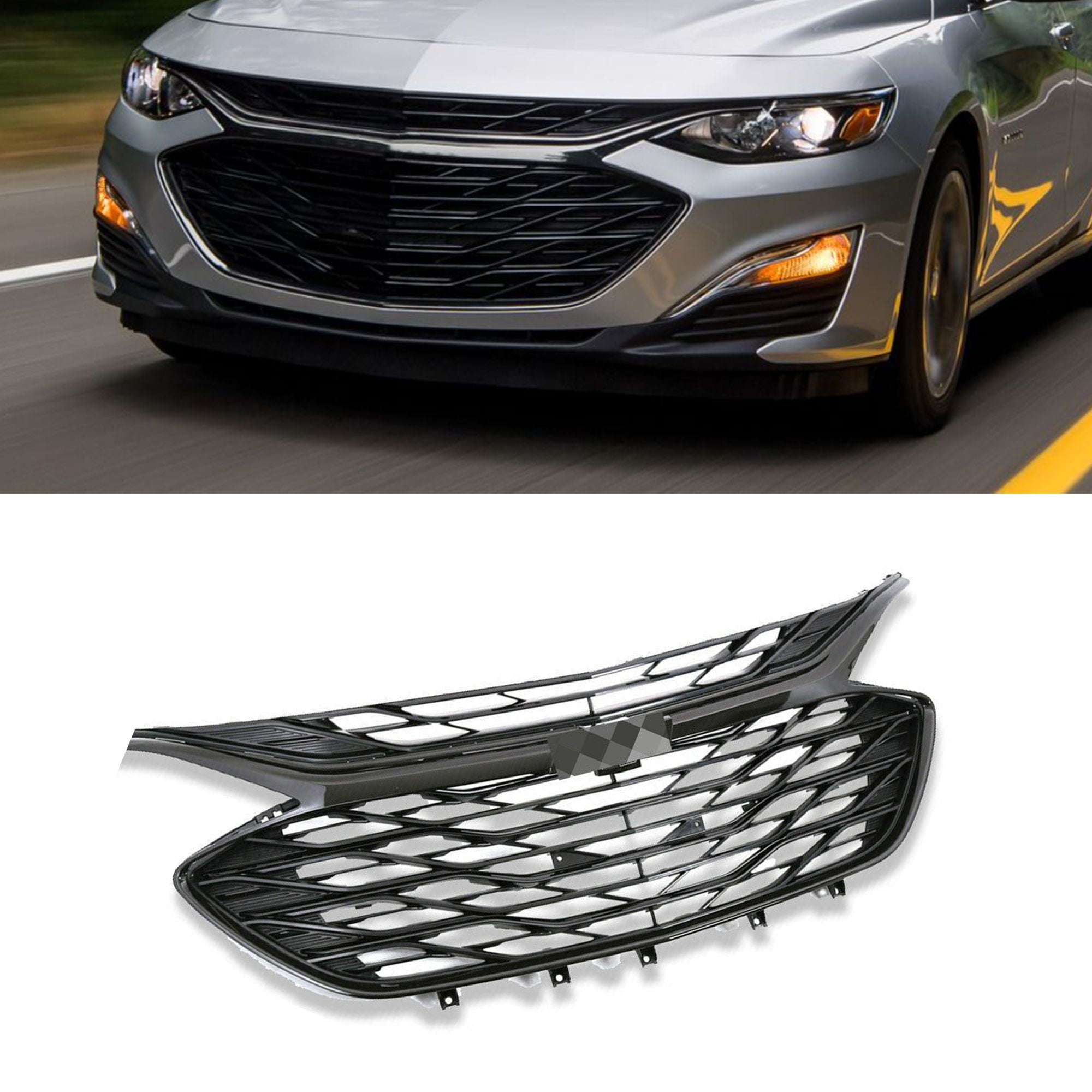 3PCS Front Gloss Black Grille For 2019 2020 Chevrolet Malibu3PCS Front ...