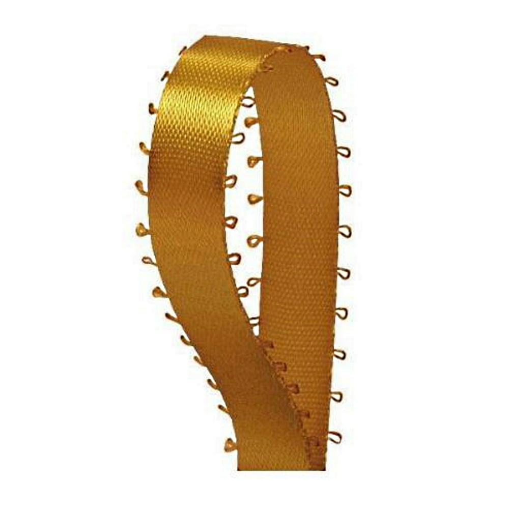 3/16" Double Face Satin Picot Ribbon Feather Edge 50 Yds-Light Gold ...