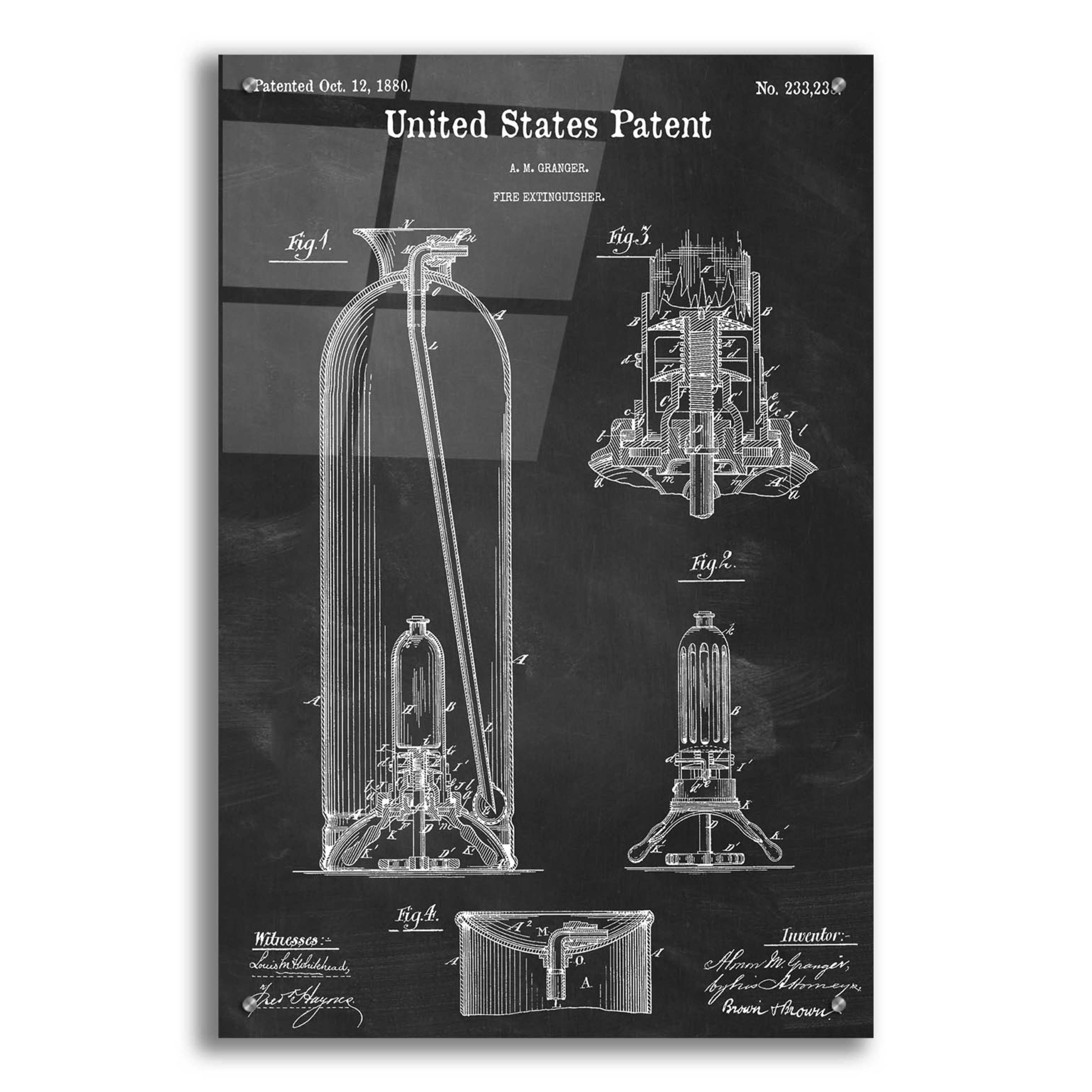 Epic Art 'Fire Extinguisher Blueprint Patent Chalkboard,' Acrylic Glass ...
