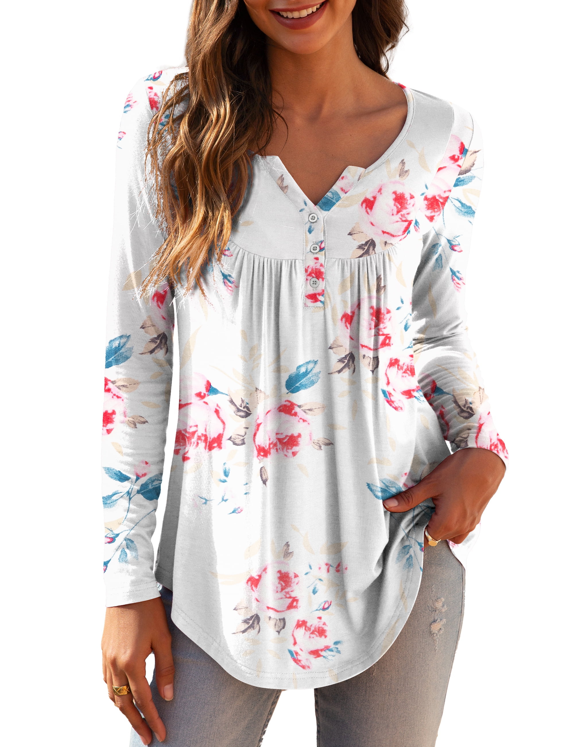 a.Jesdani Women's Plus Size Tunic Tops Long Sleeve V Neck Casual ...