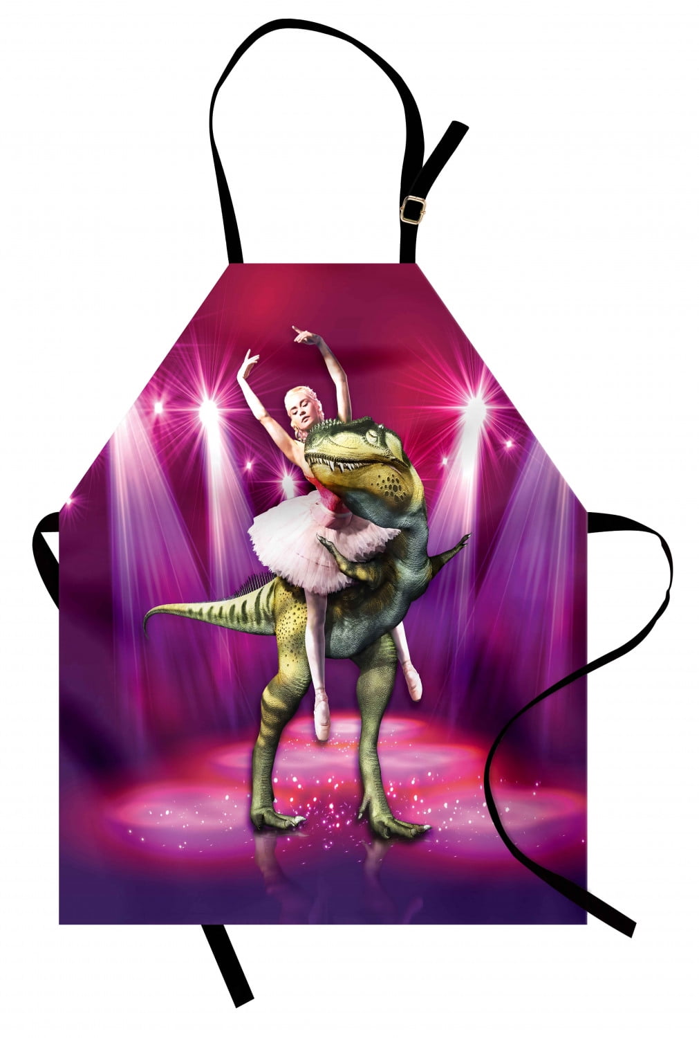 Animal Apron Ballerina Dancing with a Dinosaur under Neon Stage Unusual ...