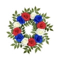 4Th of July Patriotic Artificial Rose Wreath, Red White Blue Front Door ...