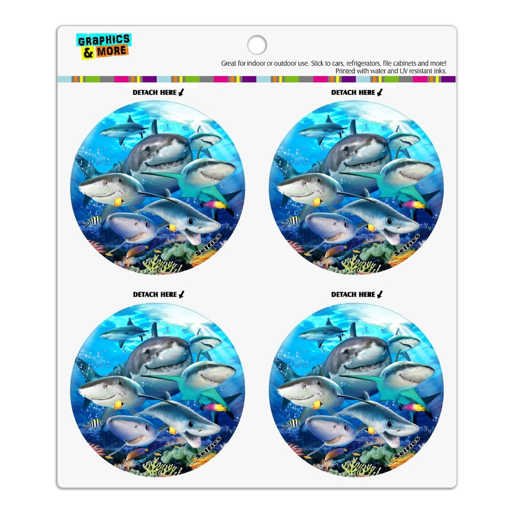 Shark Ocean Selfie Refrigerator Fridge Locker Vinyl Circle Magnet Set ...