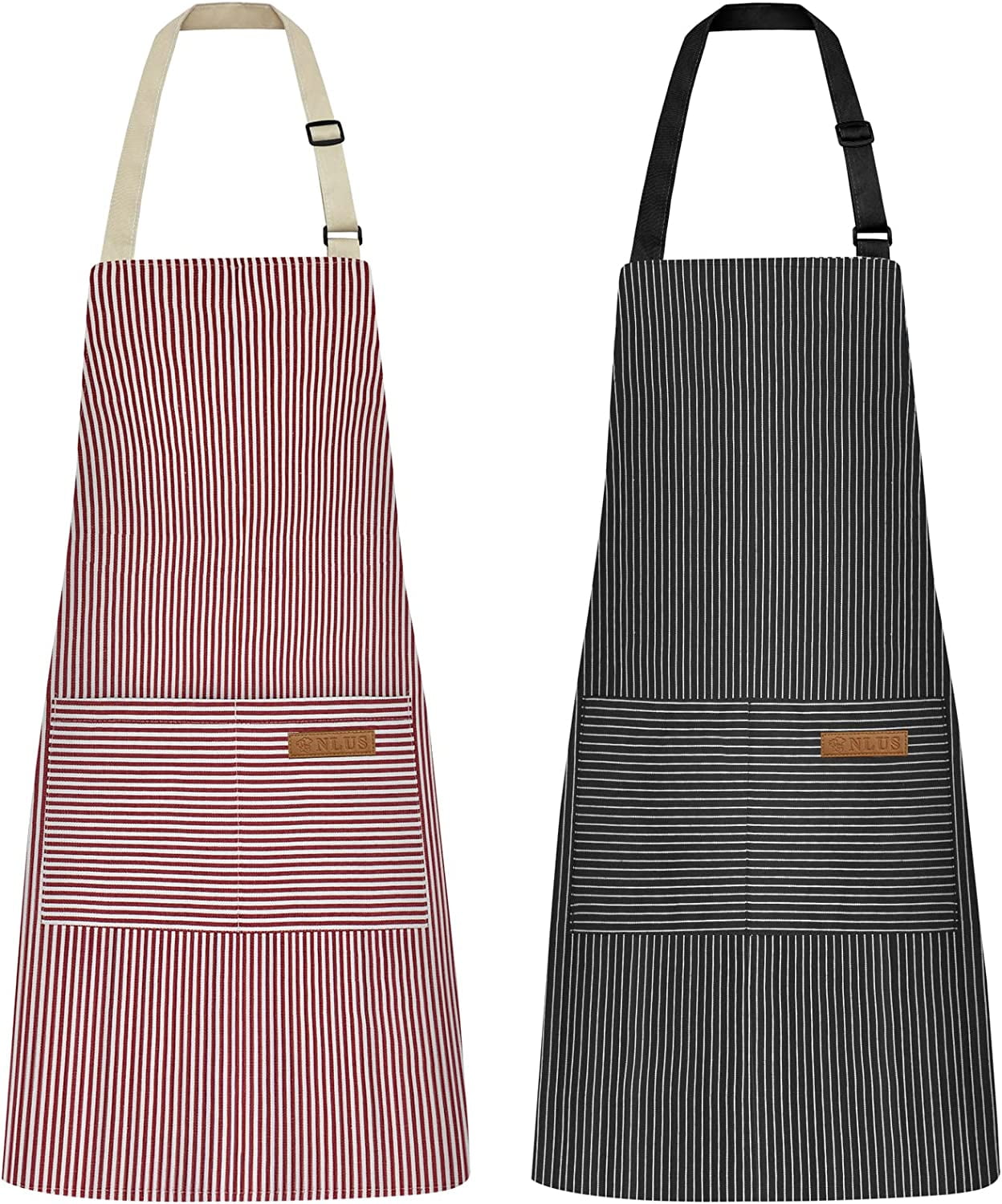 2 Pack Adjustable Bib Pinstripe Apron With Pockets, Unisex Cooking ...