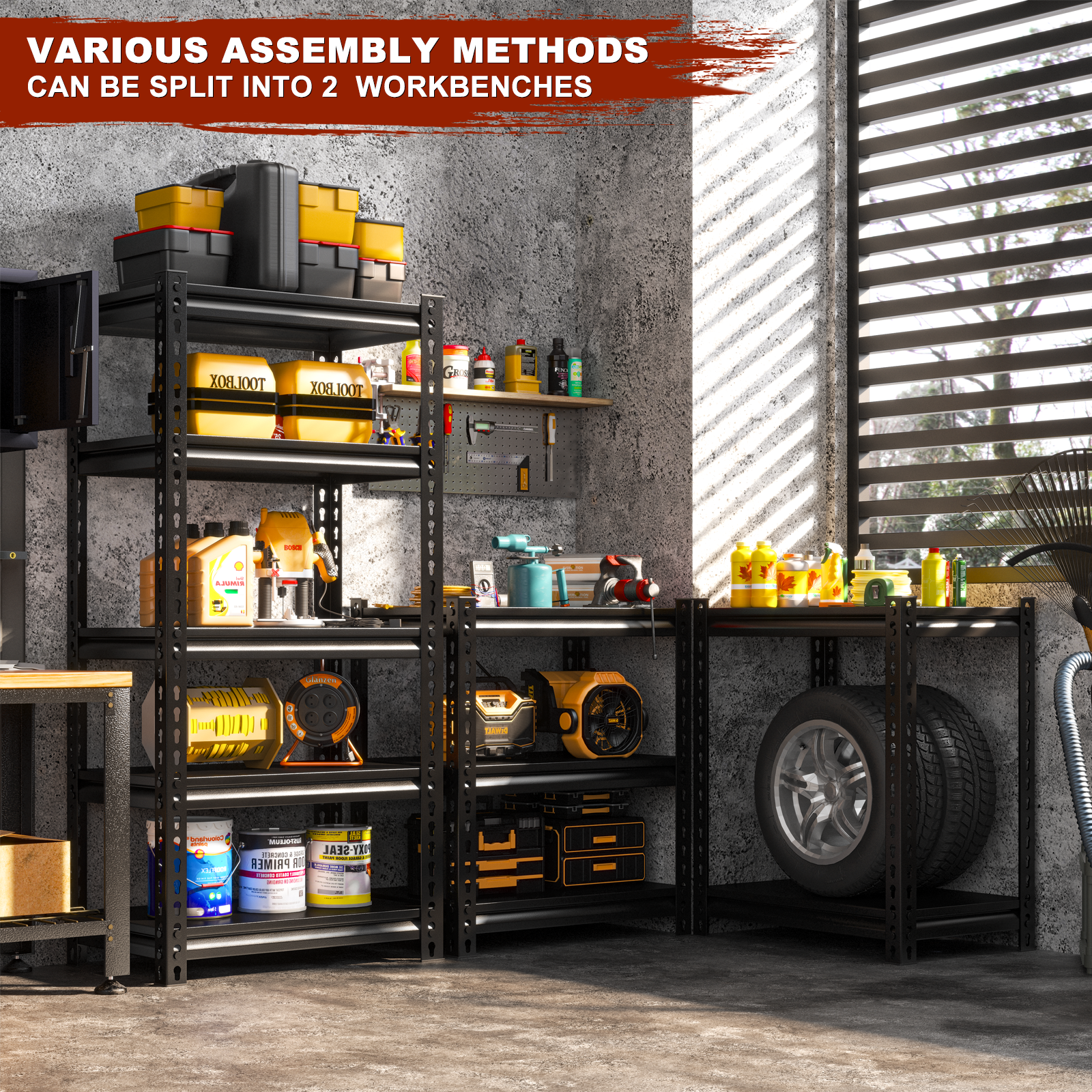 Raybee 39.3 W Storage Shelves, Garage Shelving, 4 Tier Steel Shelf ...