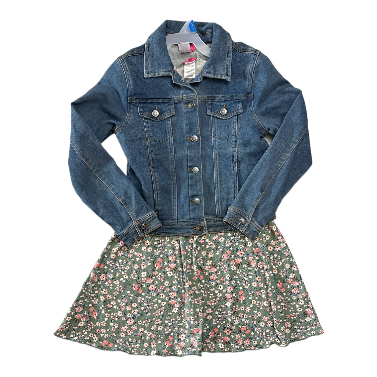 Zunie Girl Girl's 2 Piece Denim Jacket With Fit & Flare Short Sleeve ...