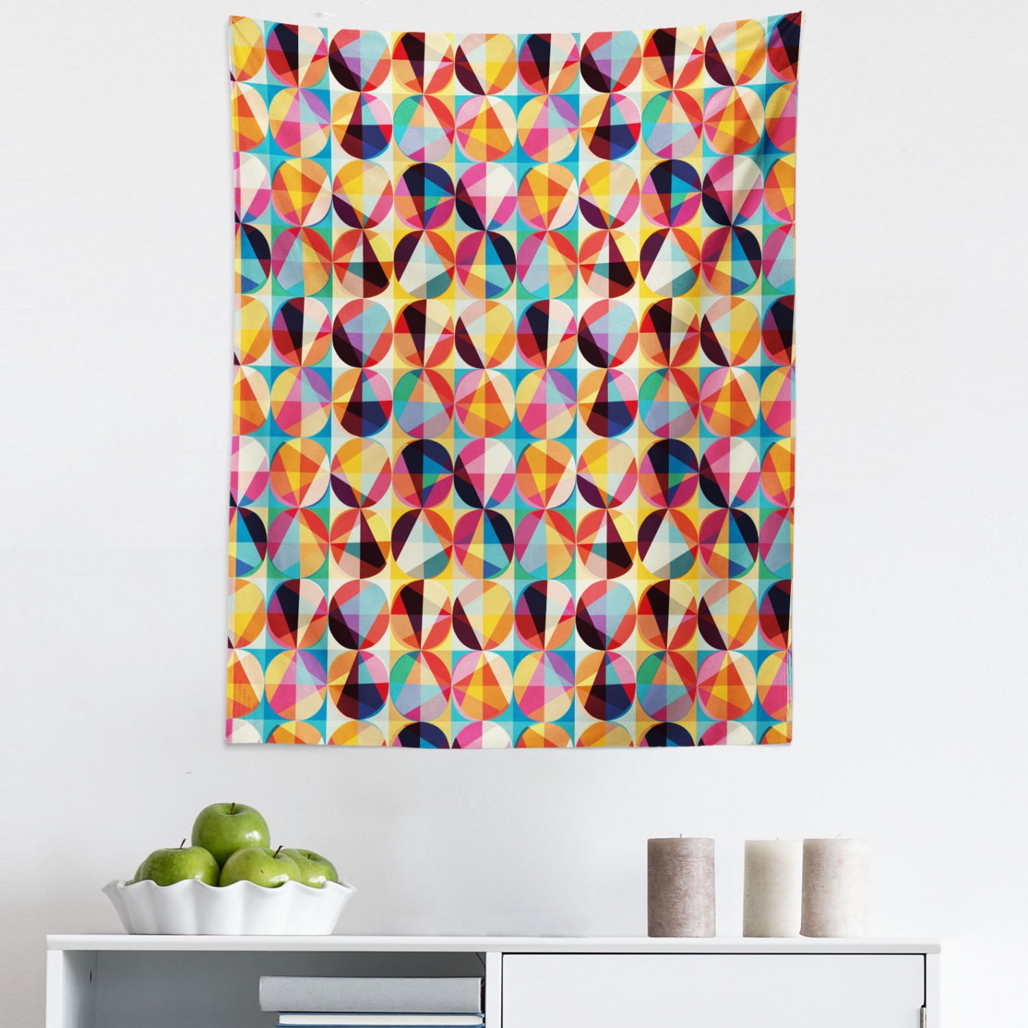 Geometric Tapestry, Vintage Style Triangular Shapes Forming Ornamental ...