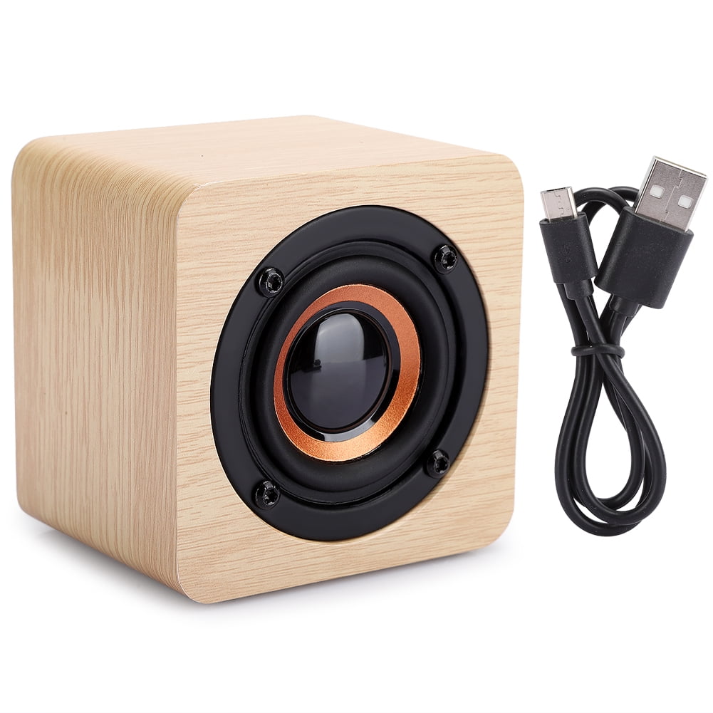 Mini pequeño altavoz inalámbrico de madera amarillo con Bluetooth, cubo ...