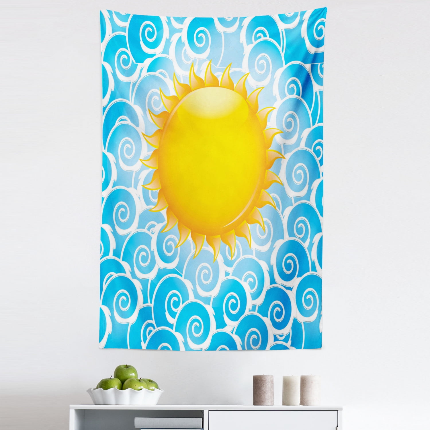 Summer Tapestry, Vivid Sun Pattern over Blue Waves Vacation Themed ...