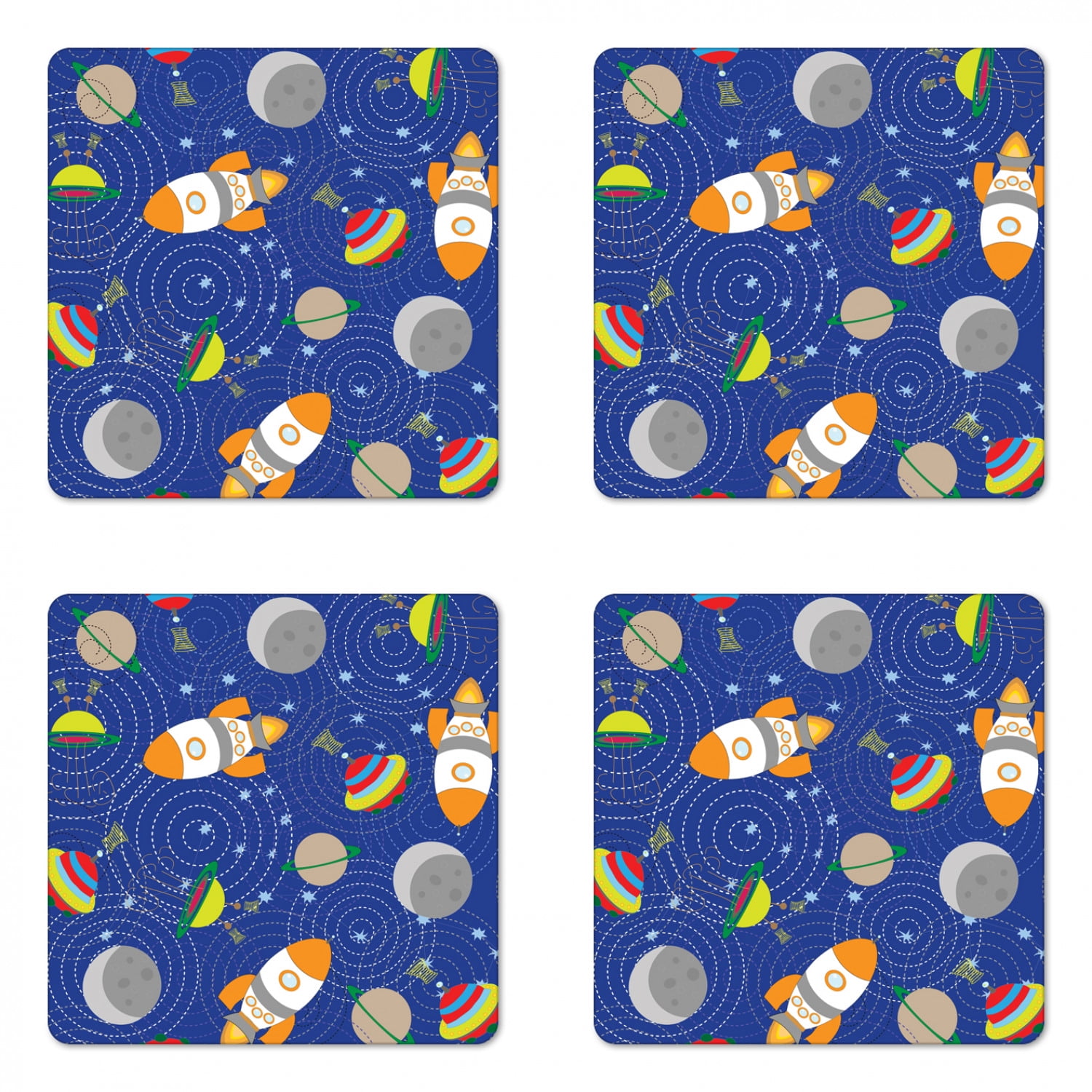 Nursery Coaster Set of 4, Outer Space Themed Moon Spaceship and UFO ...