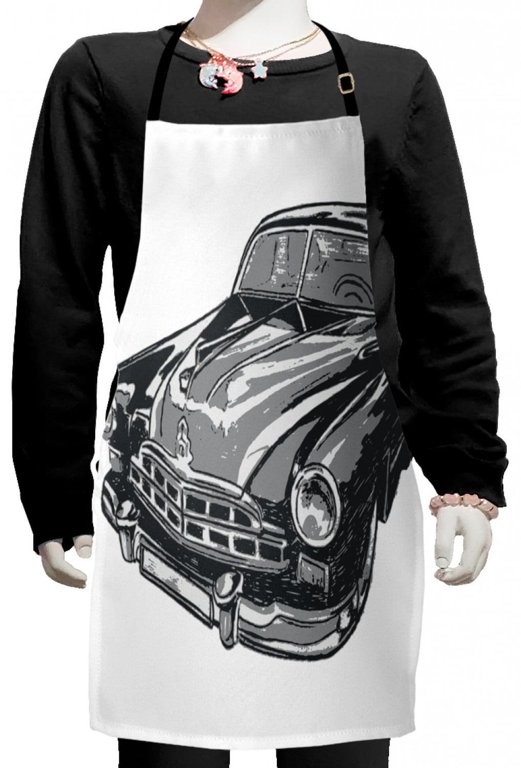 Cars Kids Apron, Hand Drawn Vintage Vehicle with Detailed Front Part ...
