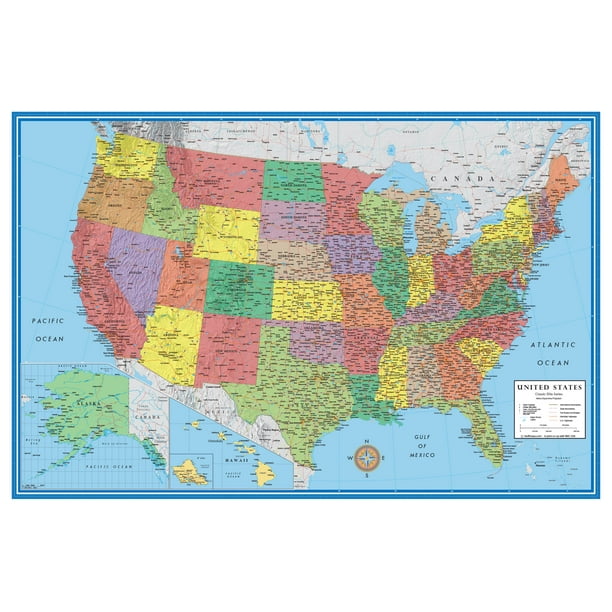 24x36 United States, USA, US Classic Elite Wall Map Mural Poster Folded ...