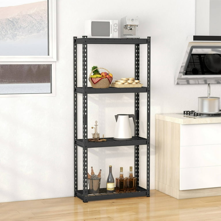 Costway 4 Pcs 4 Tier Metal Shelving Unit Heavy Duty Wire Storage Rack with Anti Slip Foot Pads Black
