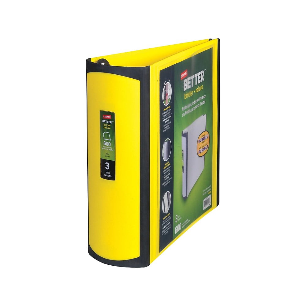 Staples Better 3-Inch D 3-Ring View Binder Yellow (20245) 895623 ...