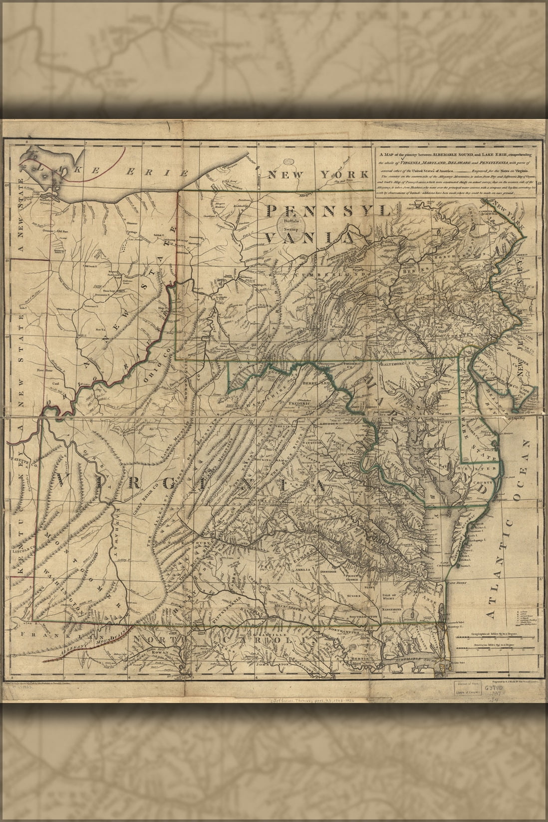 24"x36" Gallery Poster, map Virginia Maryland Delaware Pennsylvania ...