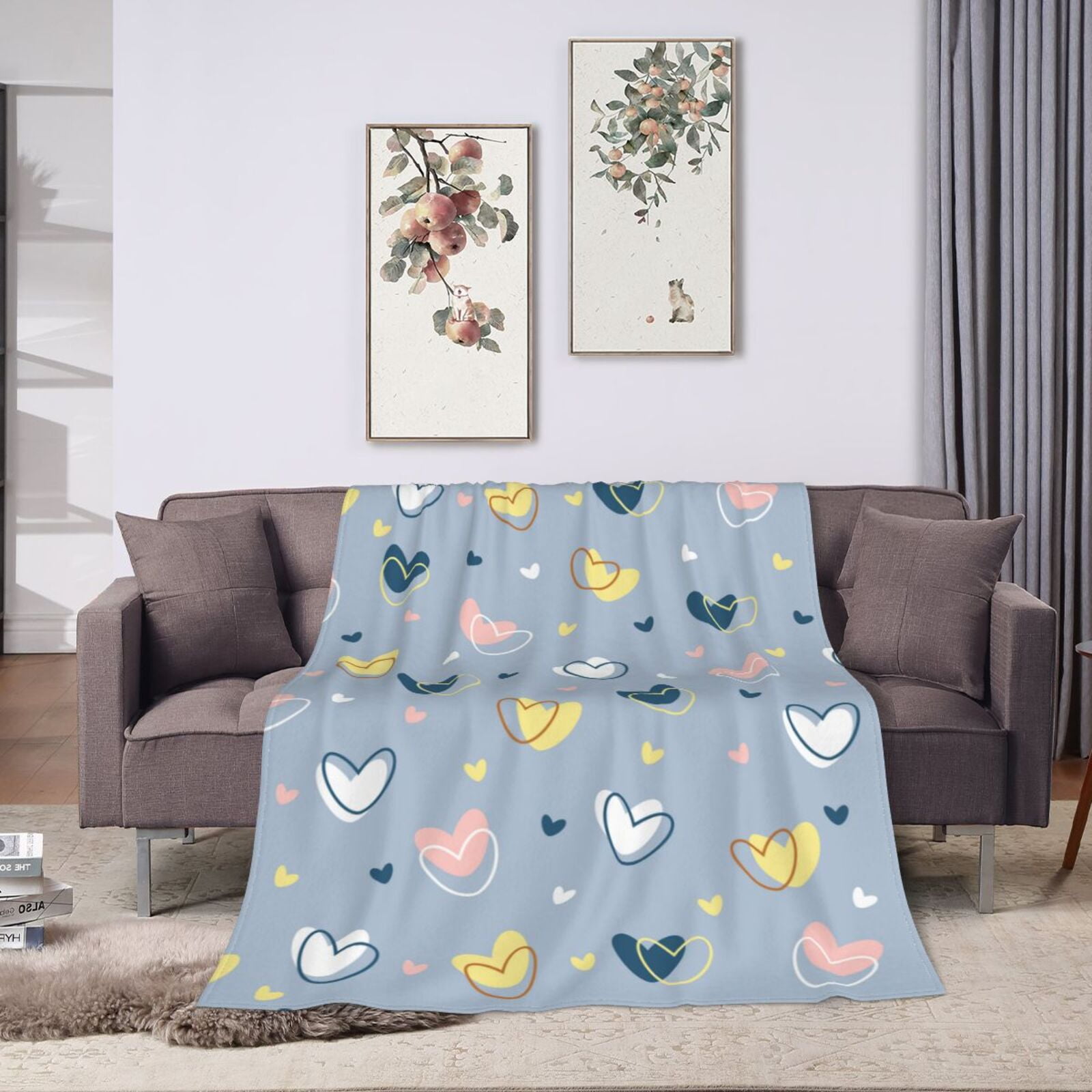 ZNDUO Vintage Blue Abstract Hearts Pattern Throw Blanket, Lightweight ...