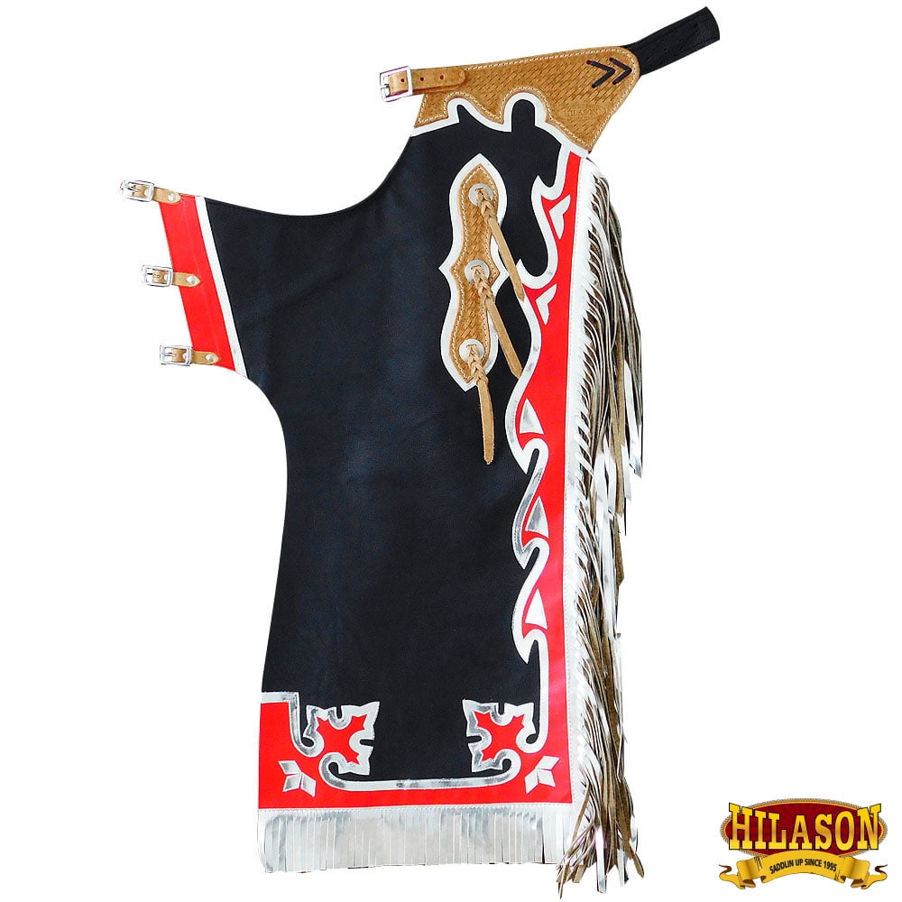 Hilason Pro Rodeo Bull Riding Chaps Western Black Genuine Leather ...