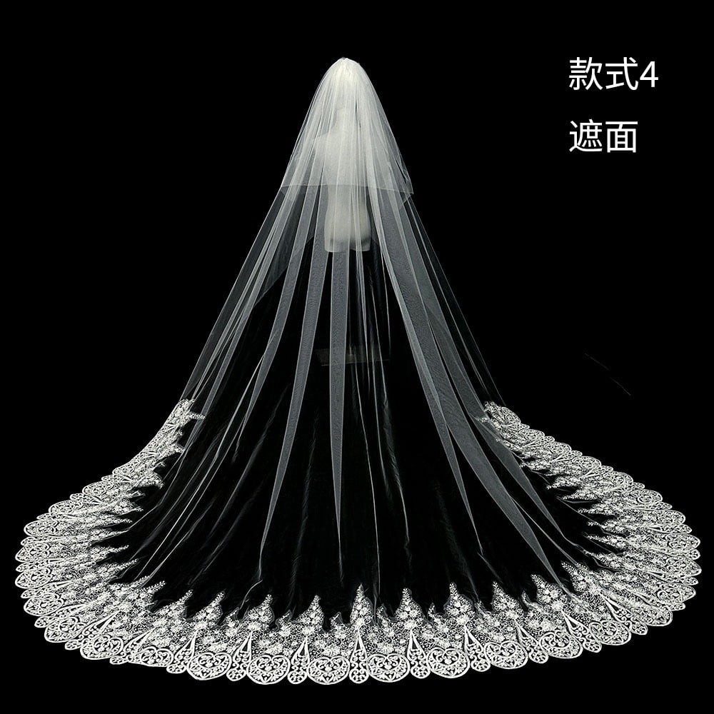 Zhuge Velos de novia de color blanco marfil con borde de encaje, largo ...