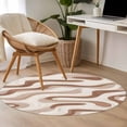 Abstract Lines Round Rugs for Living Room 4ft Brown Water Ripple Modern ...