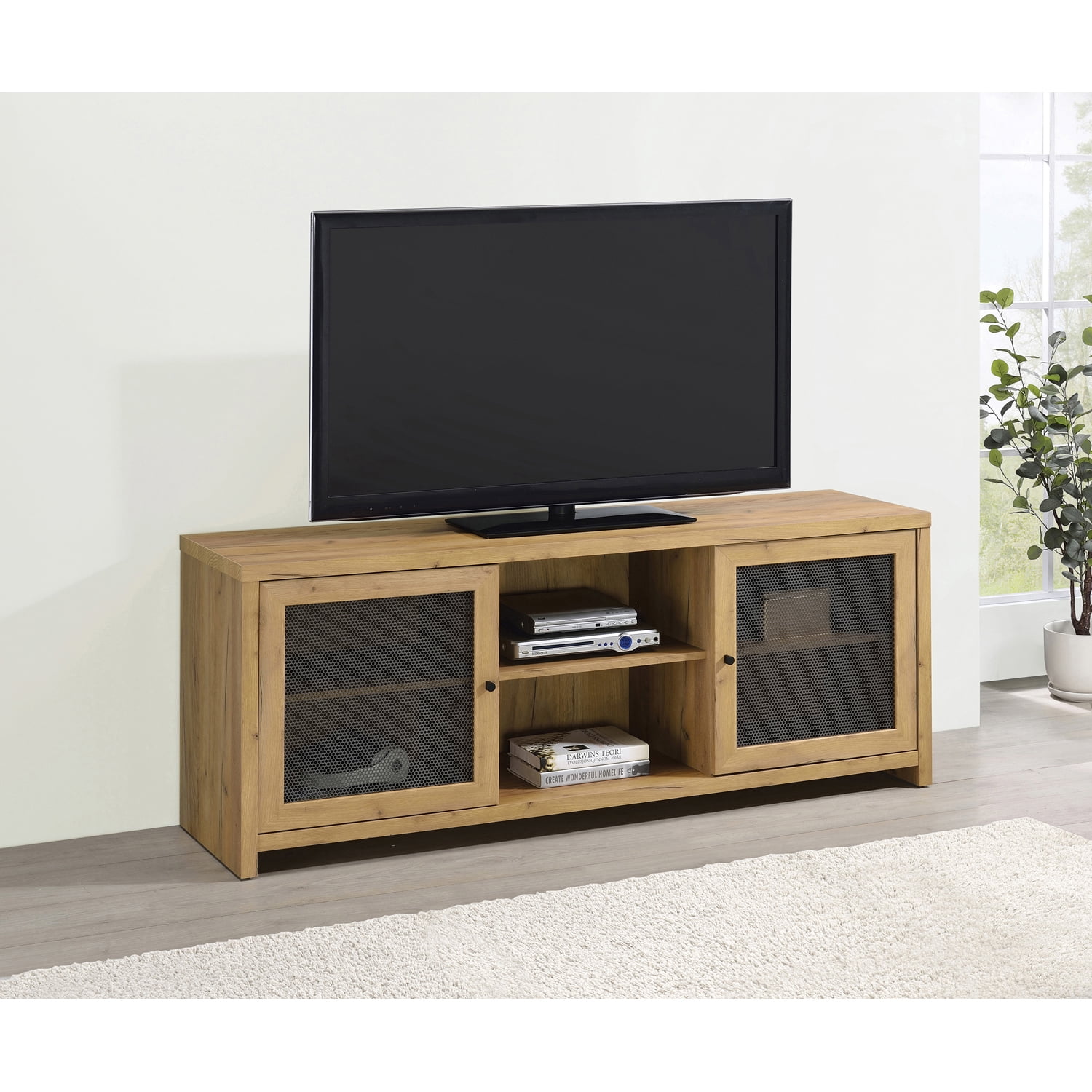 Coaster Company Mesh Door TV Stand for TVs up to 64", Oak - Walmart.com