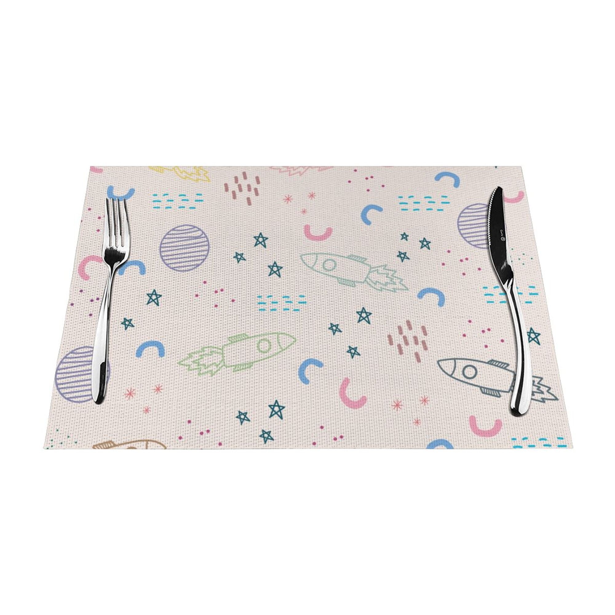 XMXY Woven Placemats Set of 4 PCS, Spaceships Rocket Ships Planets ...