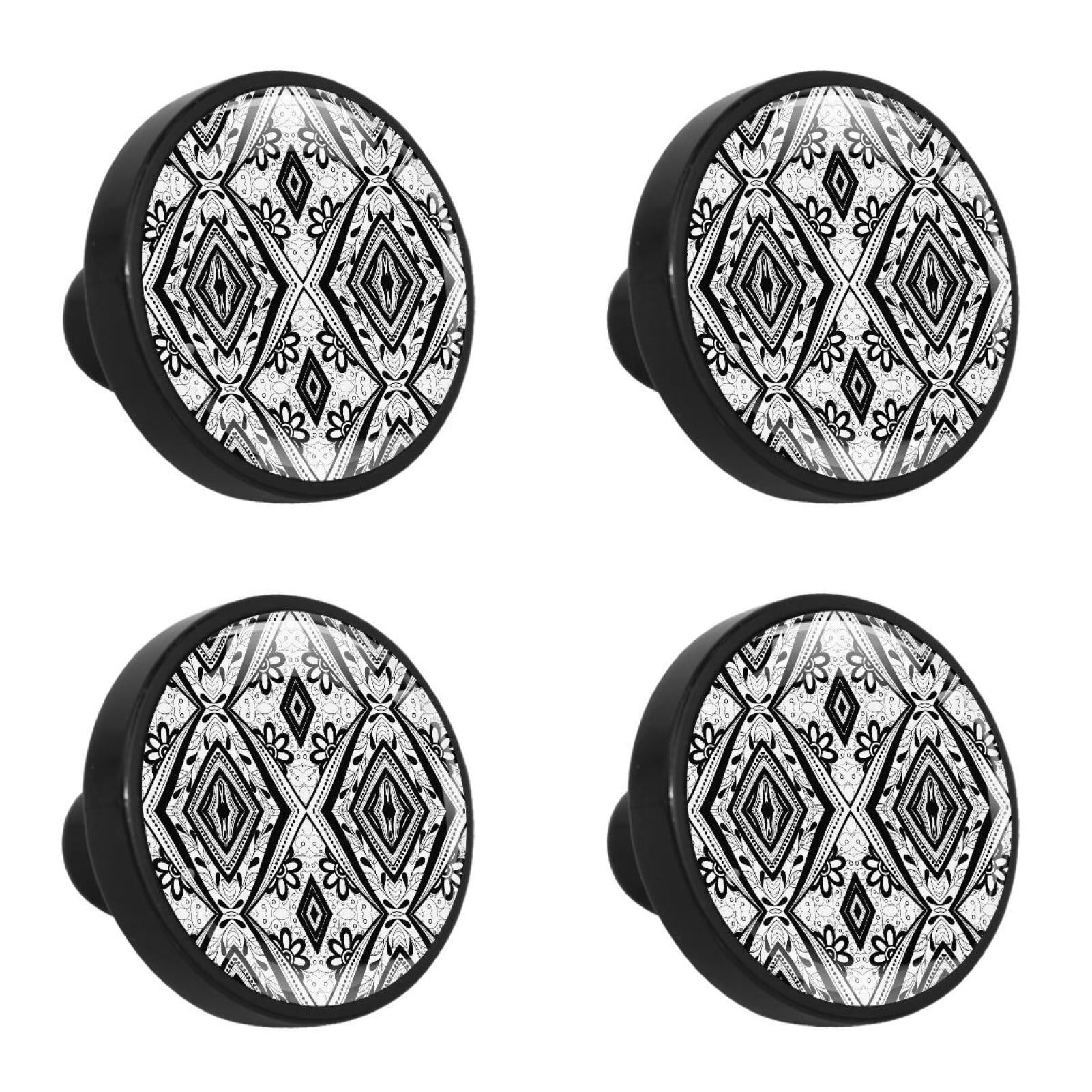 4 Pcs Black and White Tribal Knobs for Kitchen Cabinet Cupboard Dresser Bookcase Drawer Pulls ...