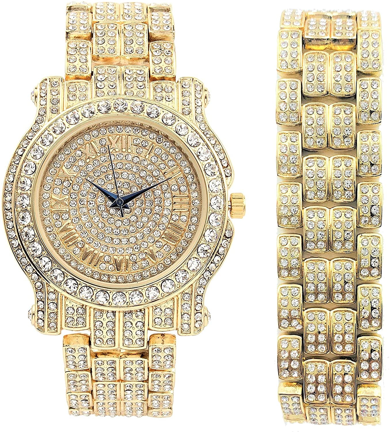 Charles Raymond Blinged Out Ultimate Gold Hip Hop Royalty Mens Watch w ...