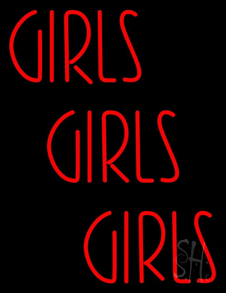 Red Girls Girls Girls Strip LED Neon Sign 31" Tall x 24" Wide - inches ...