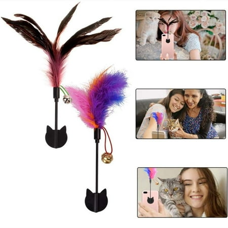 Cat Selfie Phone Attachment, Cat Selfie Stick with Funny Feather Teaser ...