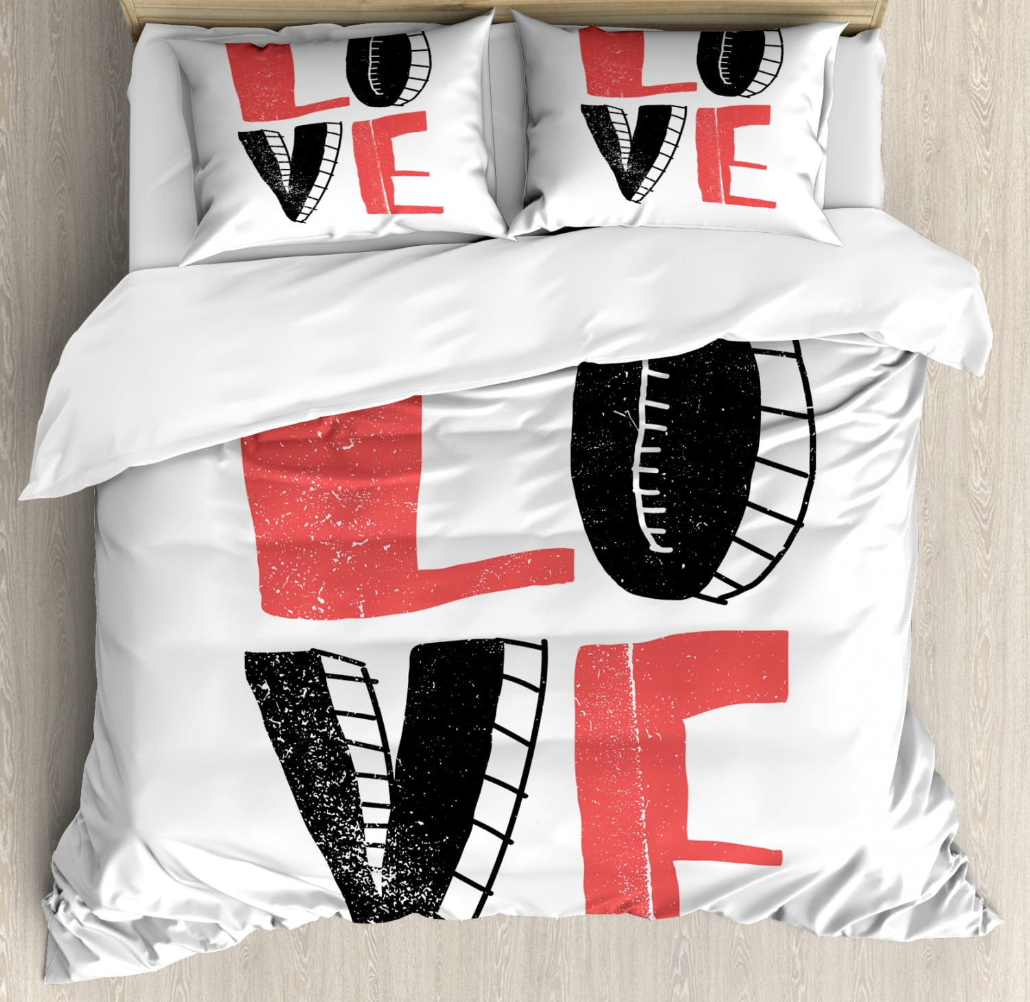 Valentines Days Duvet Cover Set Queen Size, Love Typography with Upper ...